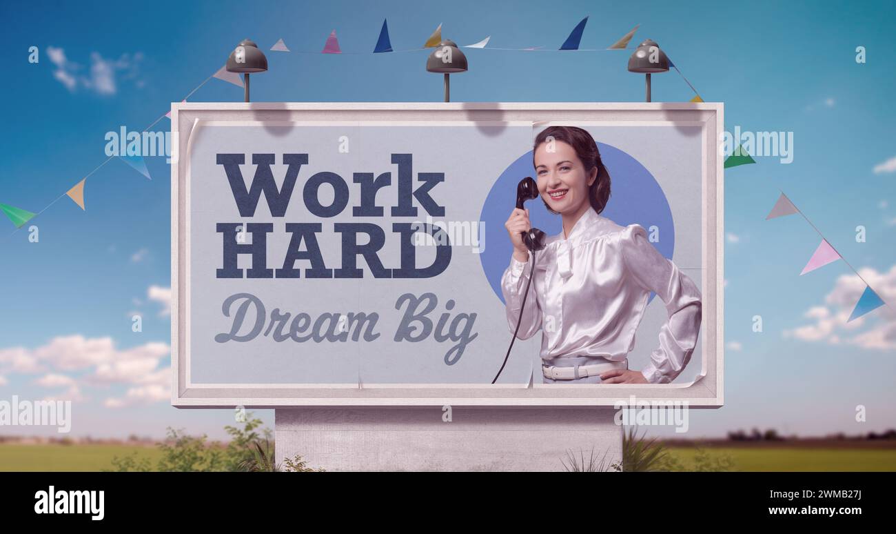 Confident vintage style businesswoman and motivational quote on ...