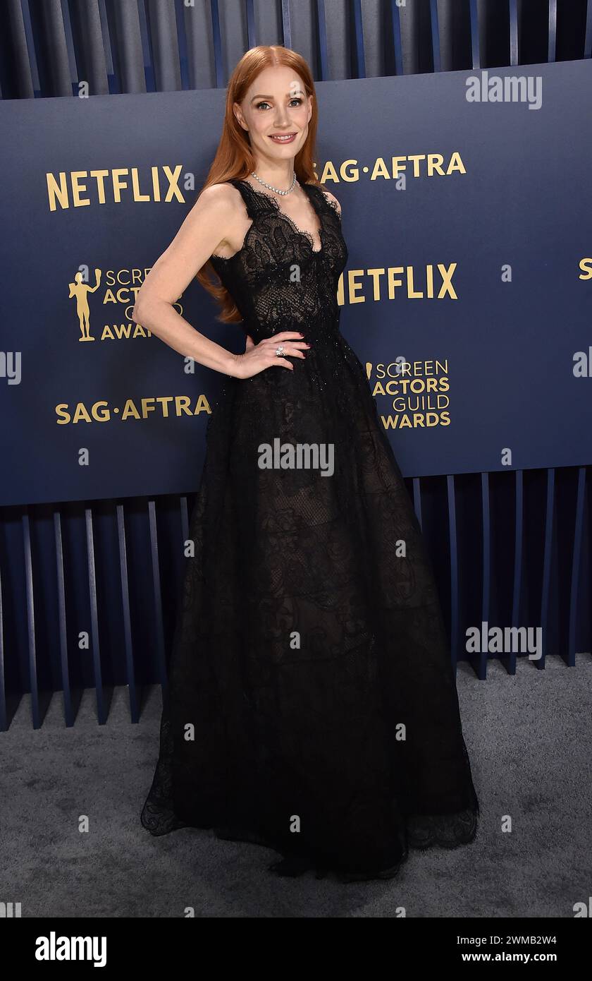 Los Angeles, USA. 24th Feb, 2024. Jessica Chastain arriving to the 30th Annual SAG Awards at the ...