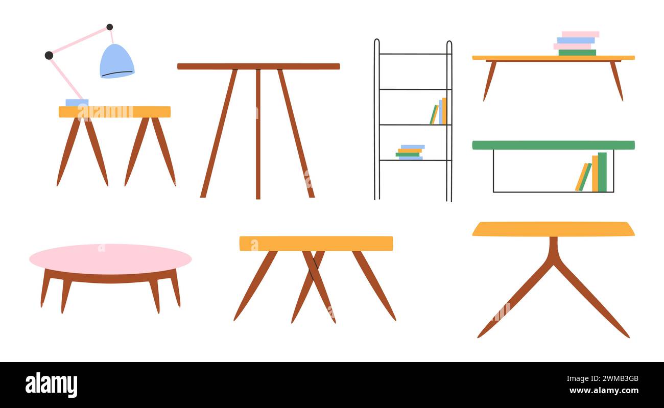 Set of trendy tables in scandinavian style. Modern soft furniture ...