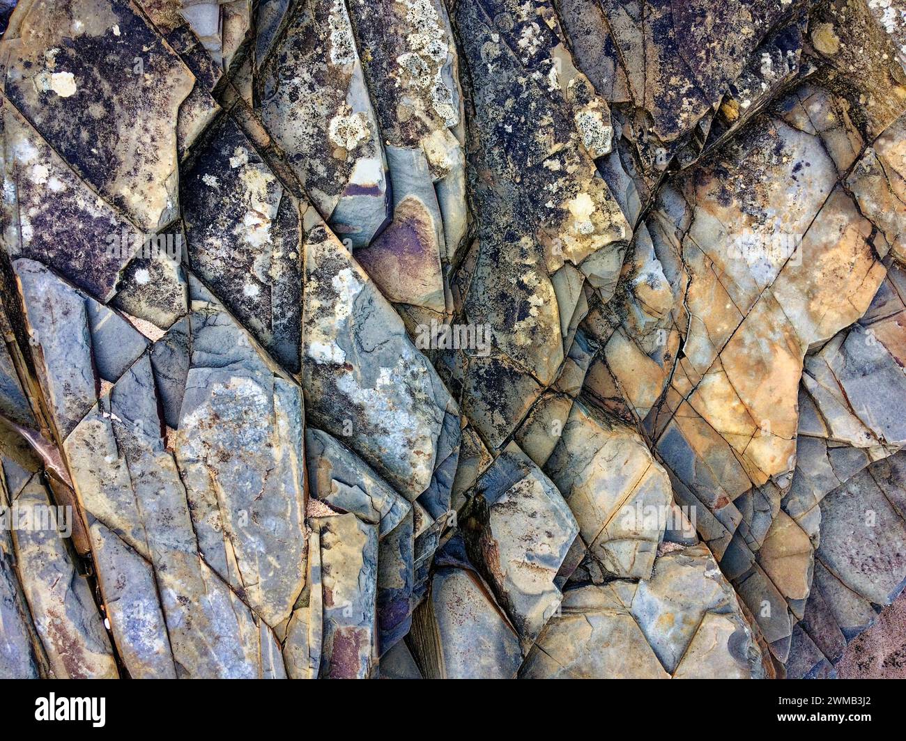 The image displays a variety of rock fragments with cracks, showcasing ...