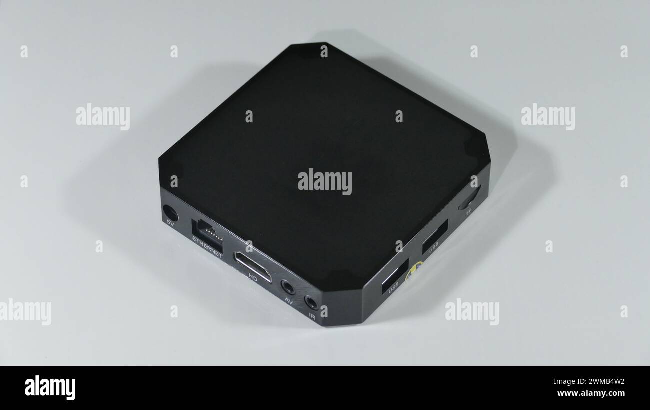 Compact budget TV box isolated on white Stock Photo - Alamy
