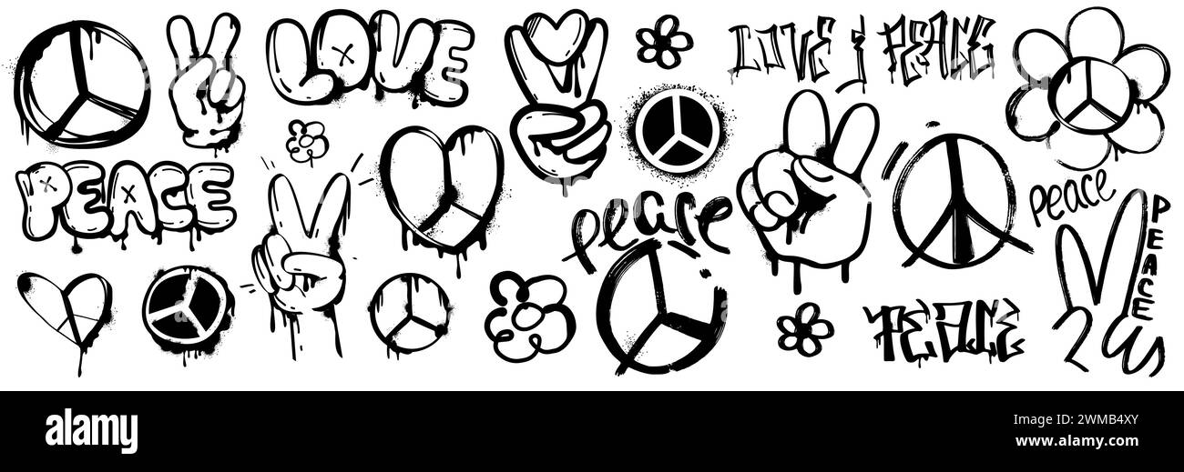 Spray paint graffiti peace pacific symbol, hand gesture V sign isolated ...