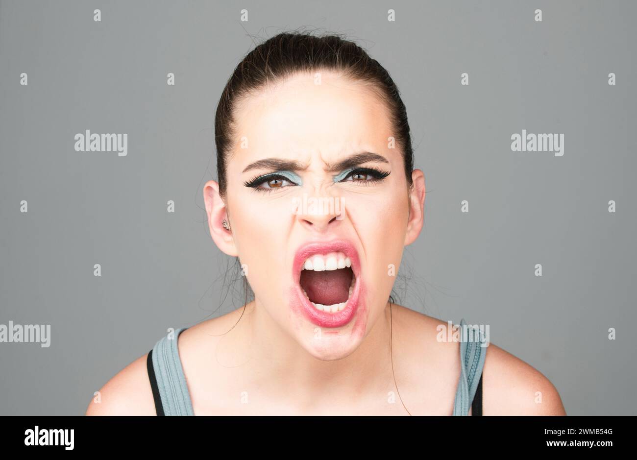 Screaming, hate, rage. Pensive woman feeling furious mad and crazy ...