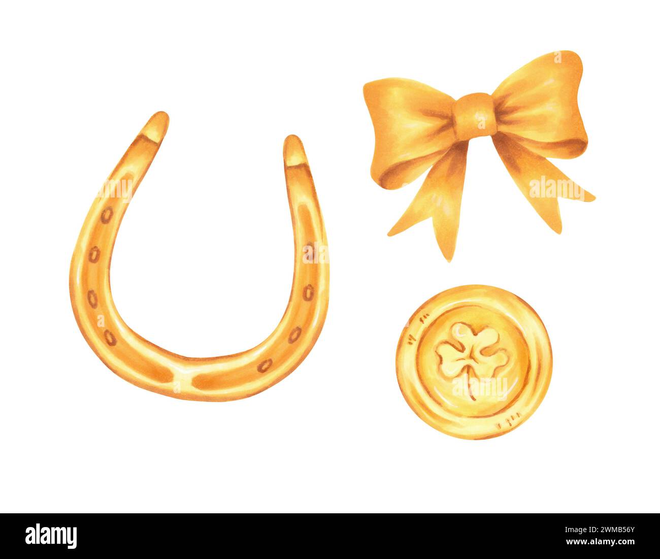 Gold coin with horseshoe and bow for St. Patrick's Day. Illustration ...