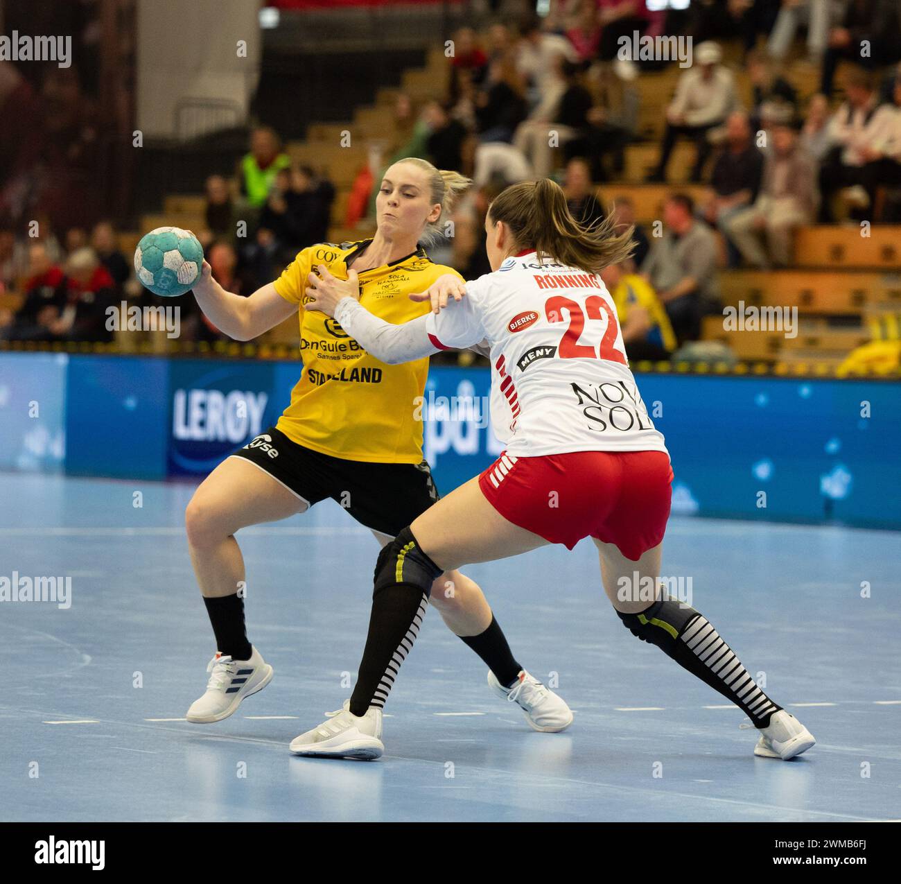 Arendal, Norway, February 25th 2024: Battle for the ball during the ...
