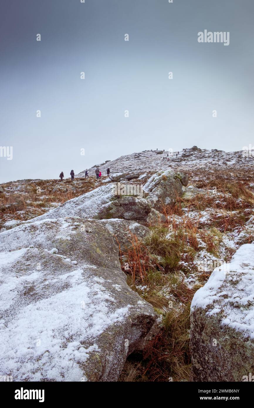 Widecombe in the Moor, Devon, UK - January 1 2021: Families walk ...