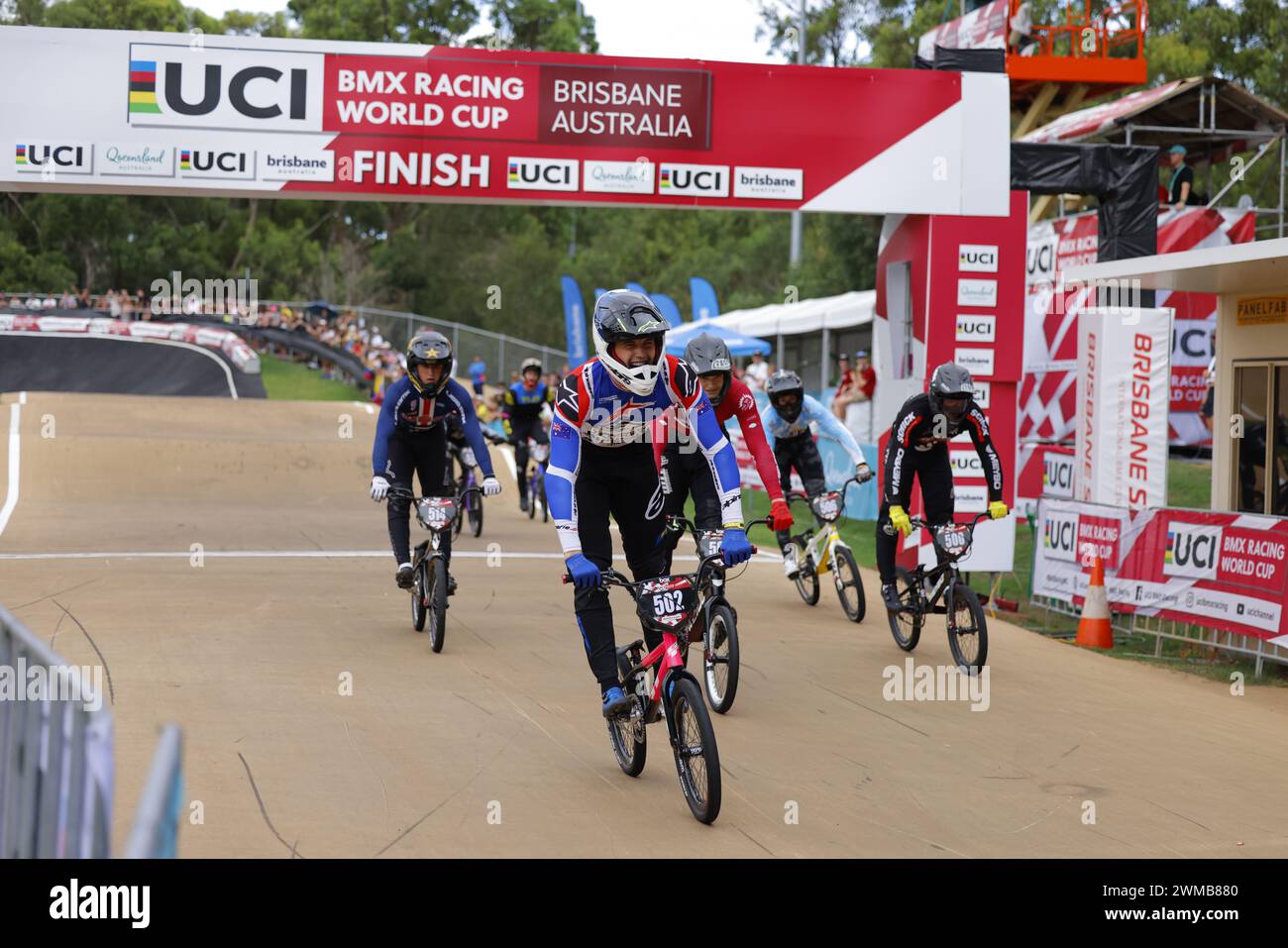 Brisbane, Australia. 25th February 2024. Oliver Moran wins Round 4 of the Men’s Under 23 UCI BMX ...