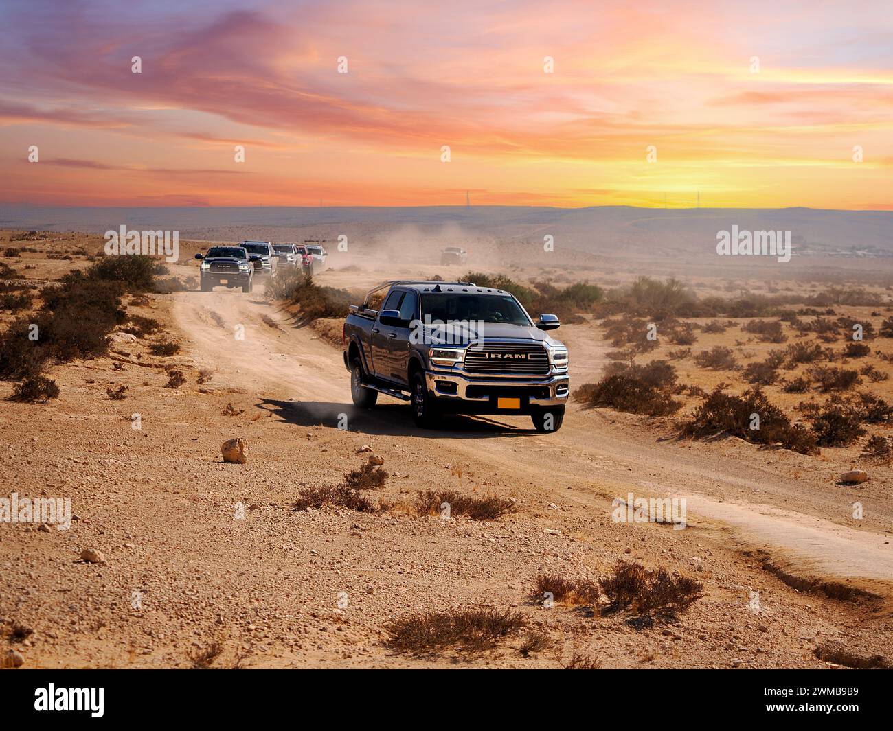 Dodge Ram group in the Israeli desert Stock Photo - Alamy