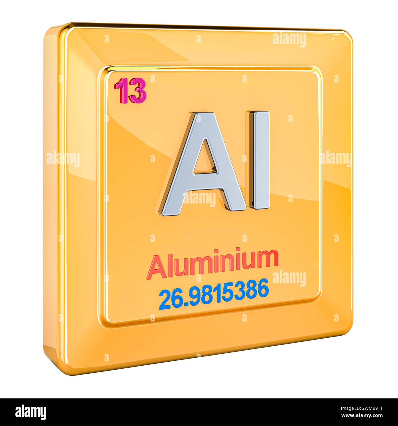 Aluminium Al, chemical element sign with number 13 in periodic table ...