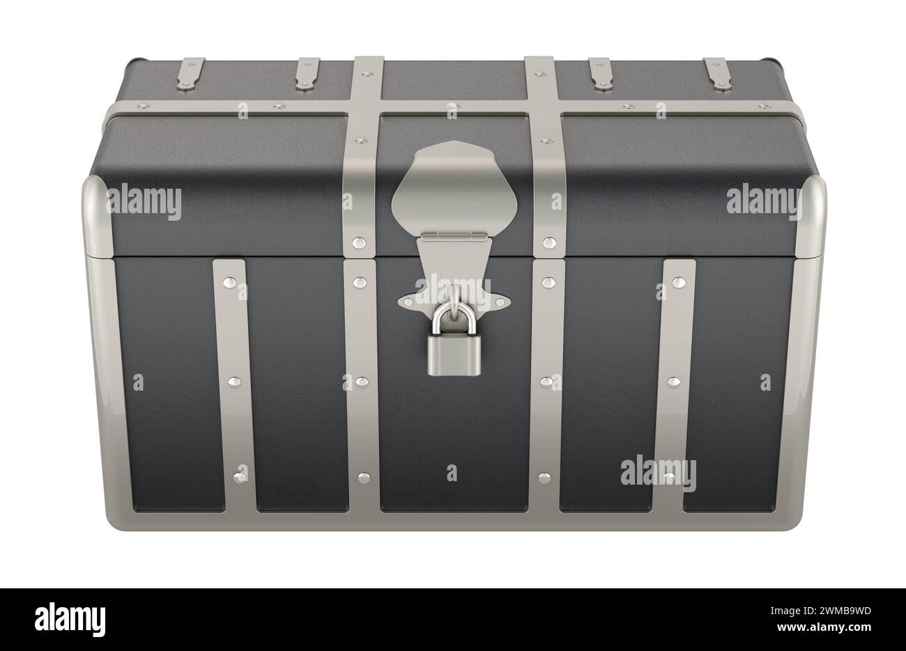 Closed Treasure Chest, front view. 3D rendering isolated on white ...