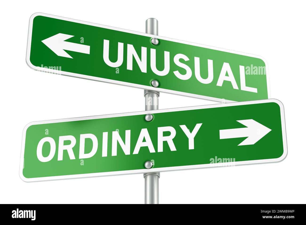 Unusual or Ordinary. Opposite traffic sign, 3D rendering isolated on ...