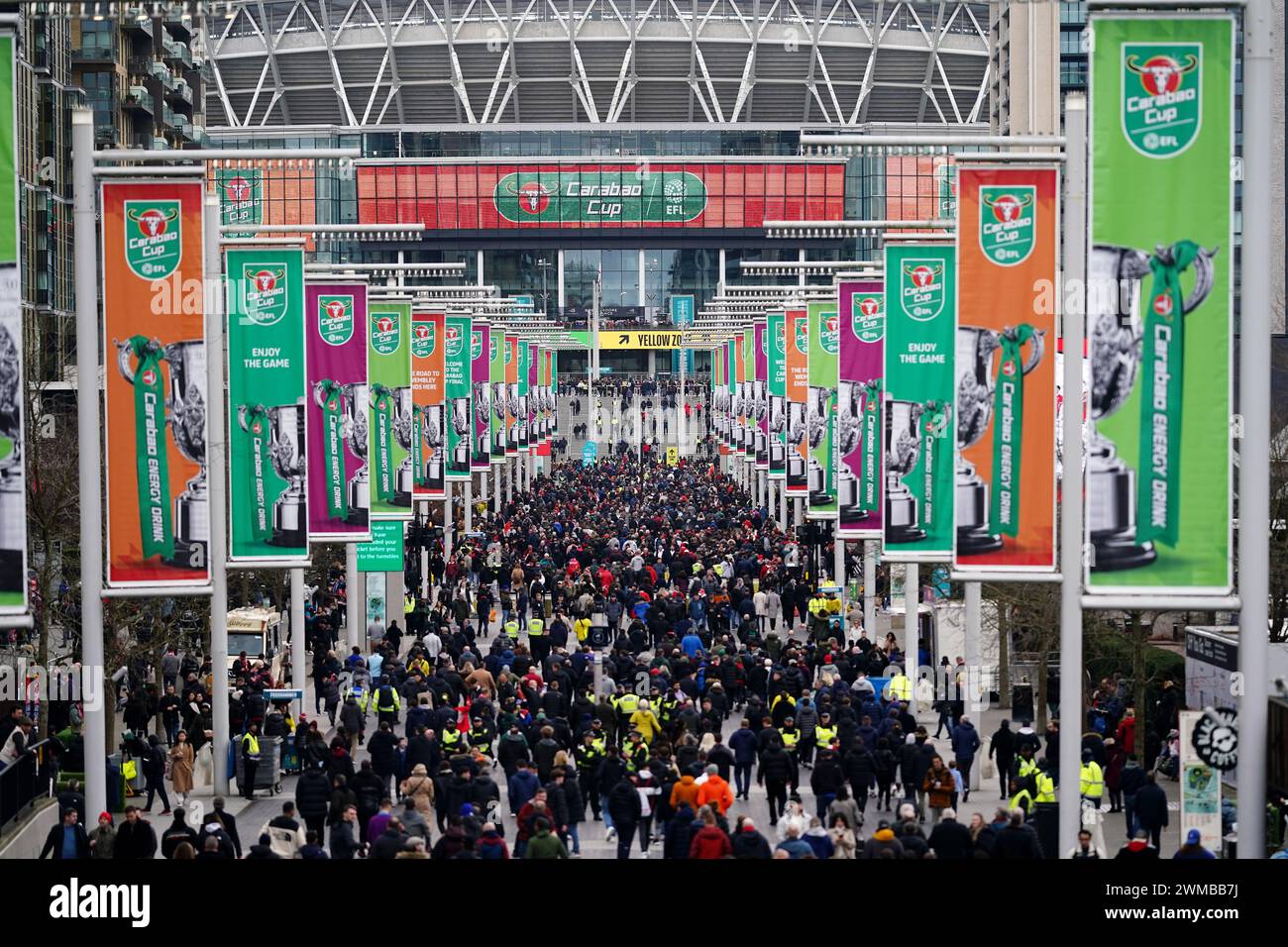 General view of fans walking on Wembley Way before the Carabao Cup ...