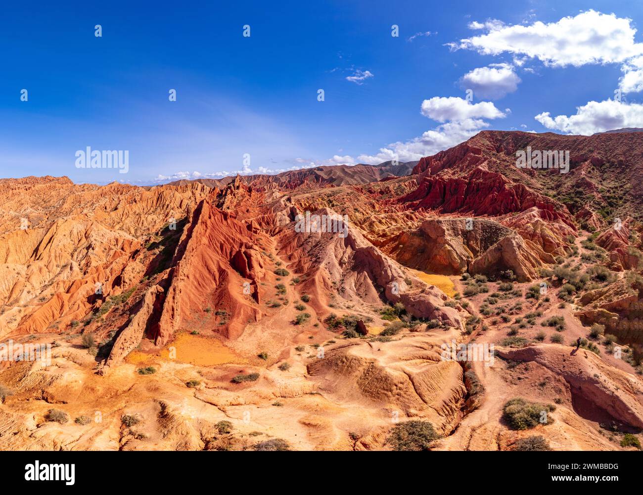 Aerial top view to beautiful landscape of Skazka canyon. Rocks Fairy ...