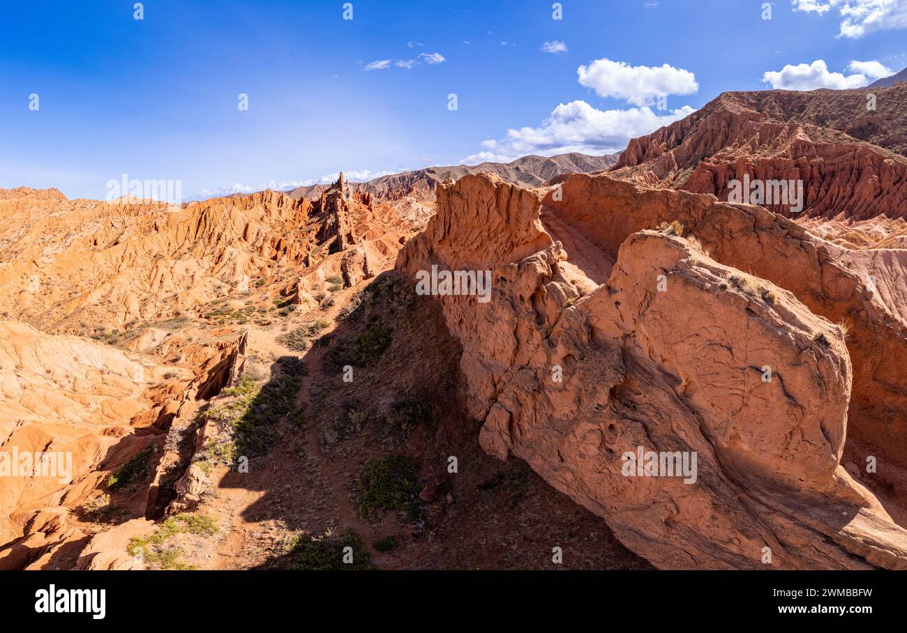 Aerial top view to beautiful landscape of Skazka canyon. Rocks Fairy ...