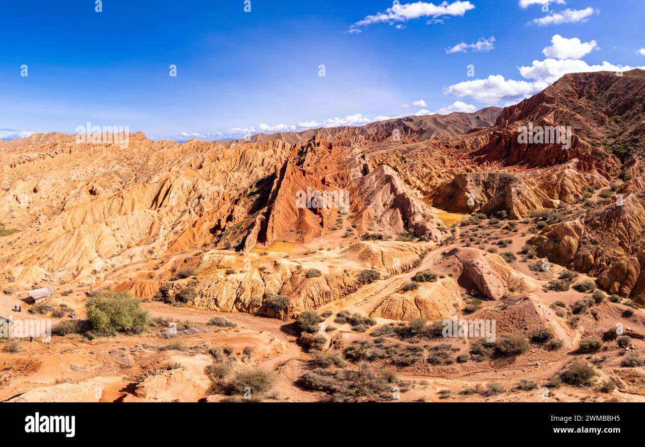 Aerial top view to beautiful landscape of Skazka canyon. Rocks Fairy ...
