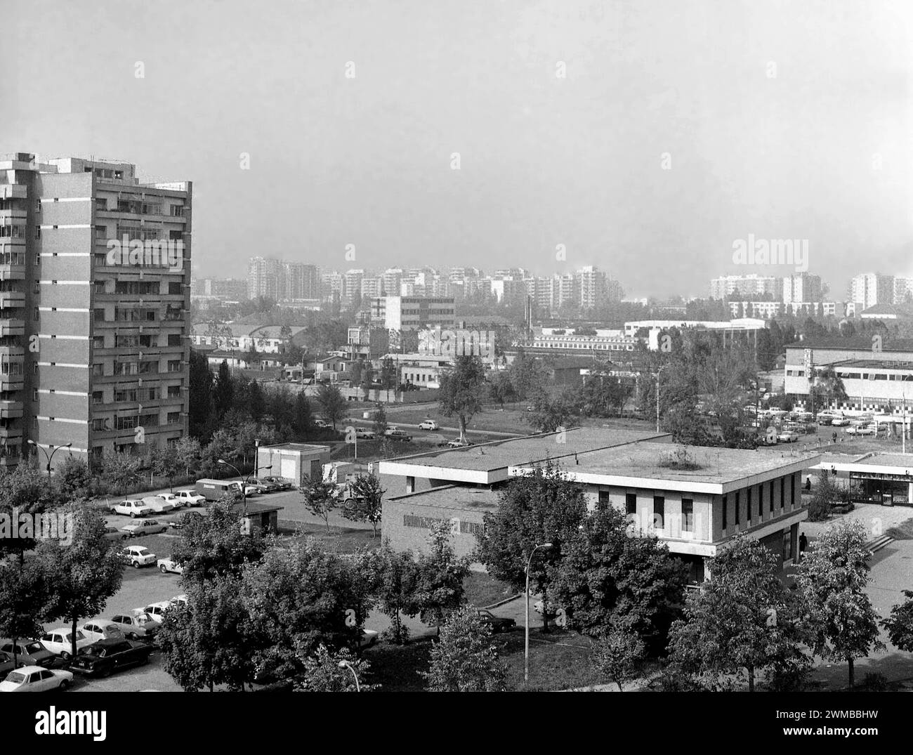 View a neighborhood of new apartment buildings in Bucharest, Socialist ...