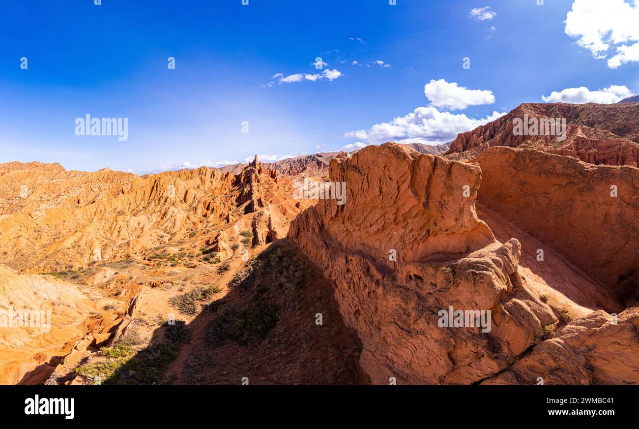 Aerial top view to beautiful landscape of Skazka canyon. Rocks Fairy ...