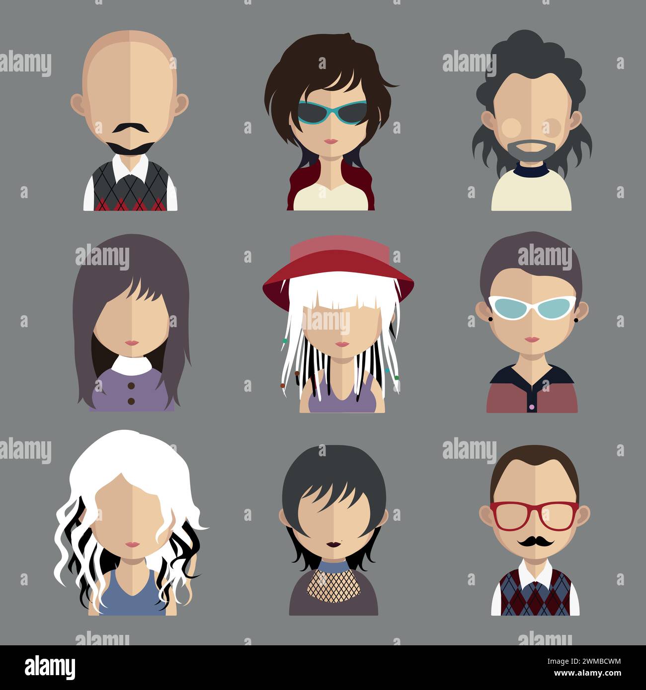 People avatars Multiethnic human portraits User profiles Hand drawn ...