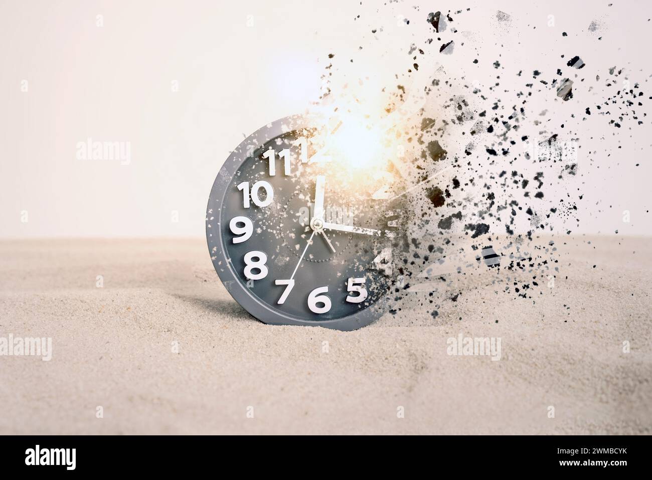 Concept of passing away, the clock breaks down into pieces. Clock in ...