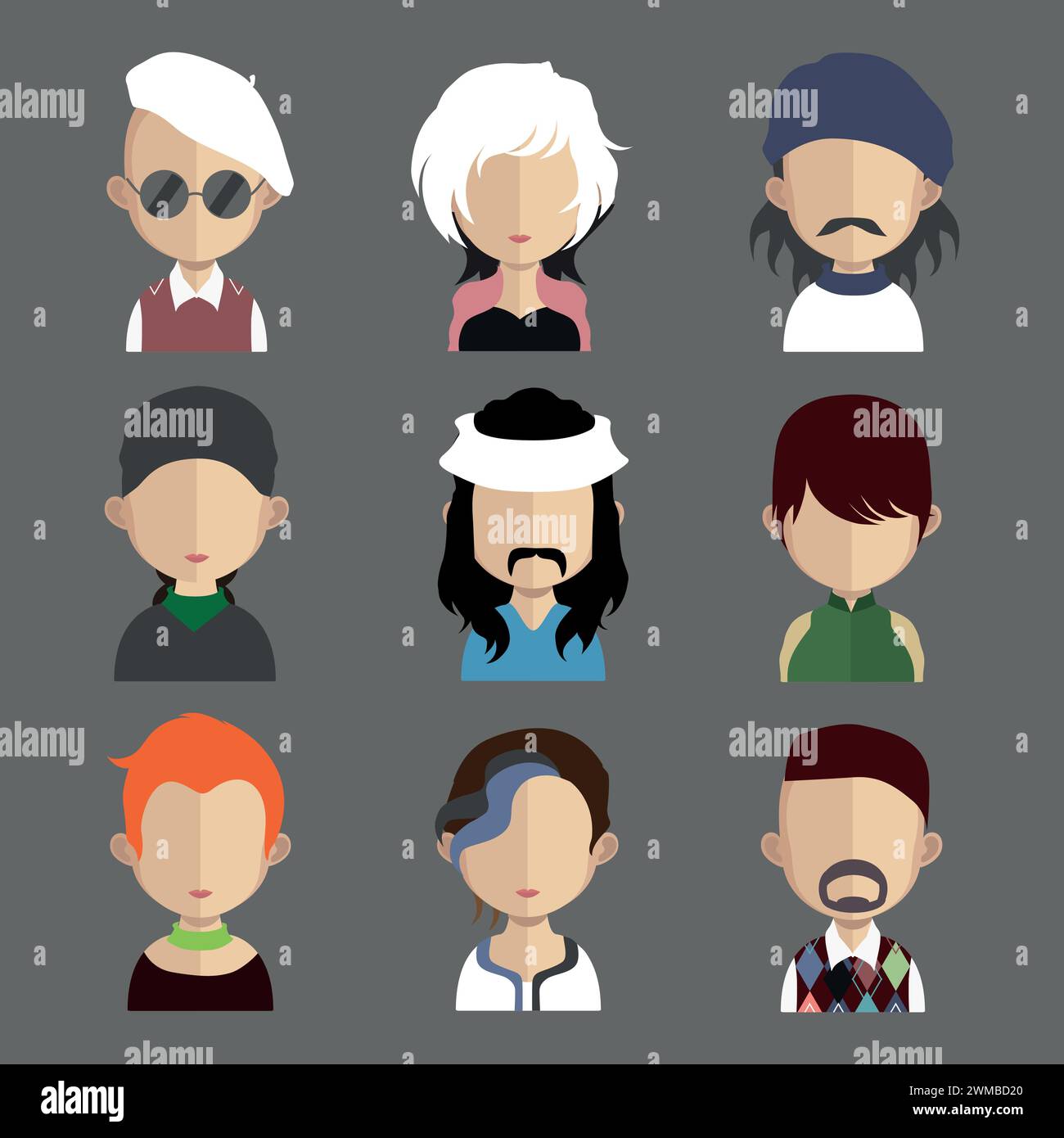 People avatars Multiethnic human portraits User profiles Hand drawn ...