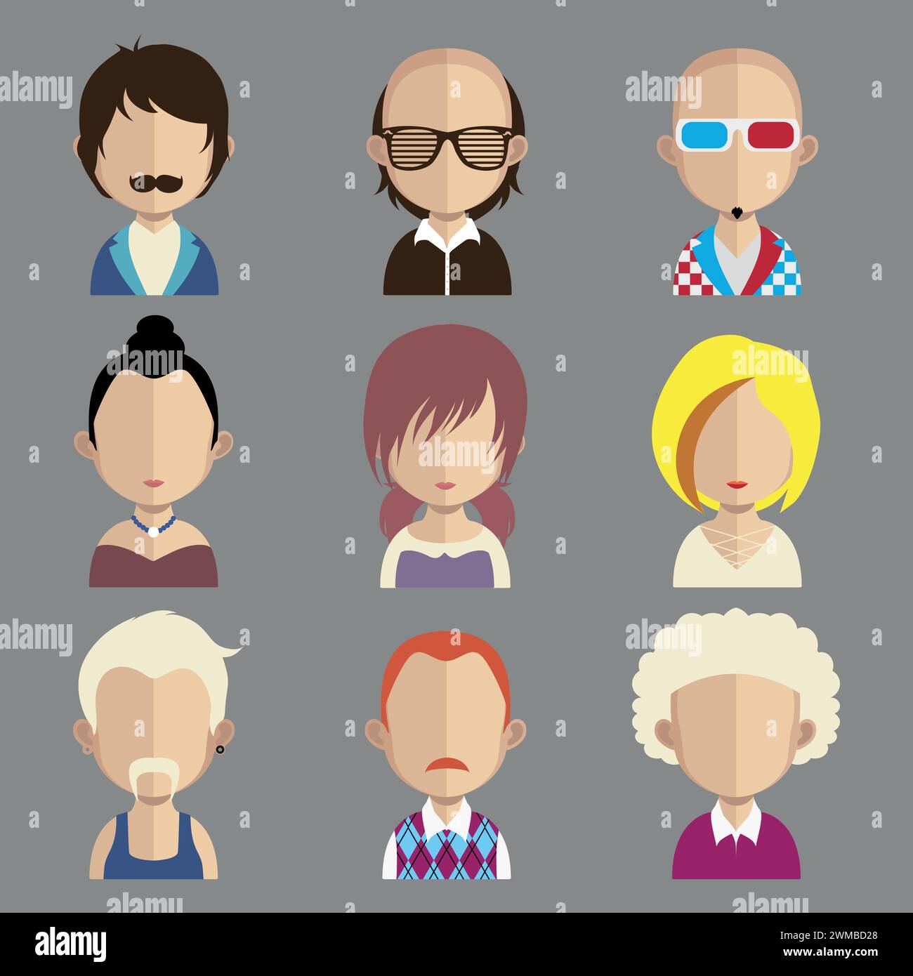 People Avatars Multiethnic Human Portraits User Profiles Hand Drawn