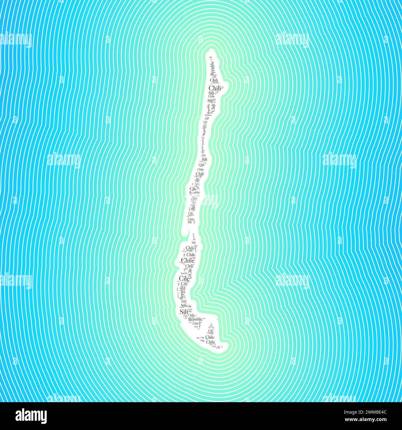 Chile shape formed by country name in multiple languages. Chile border ...