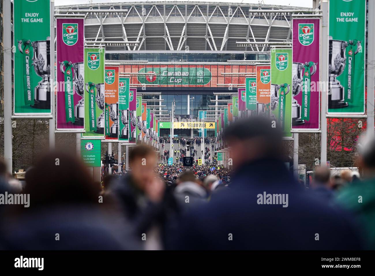 General view of fans walking on Wembley Way before the Carabao Cup ...
