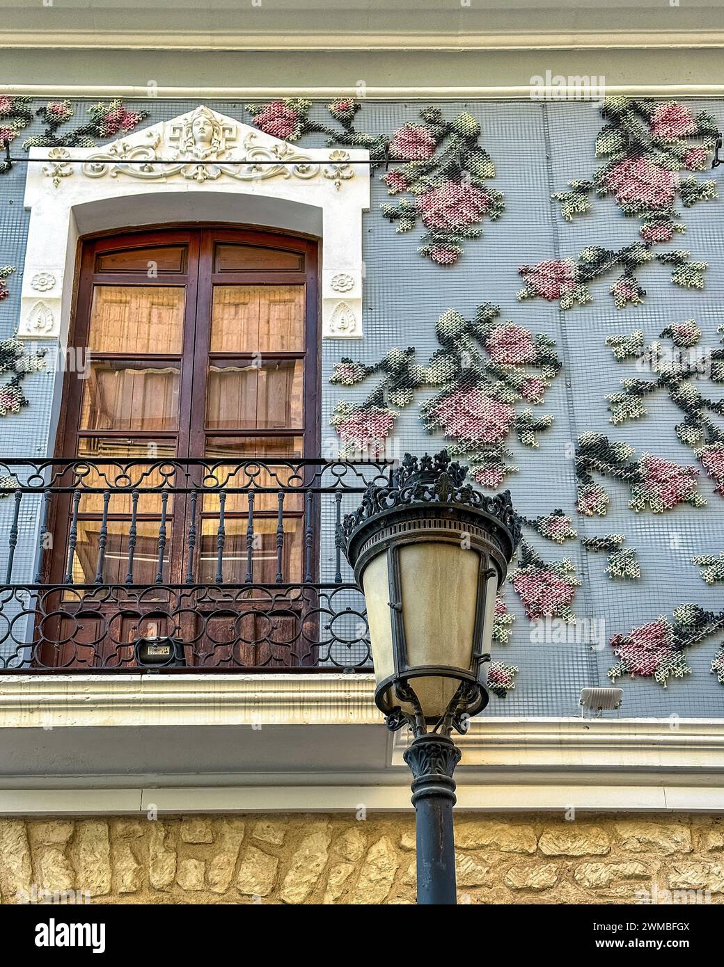 Building with embroidered facade wall, Alicante, Spain Stock Photo - Alamy