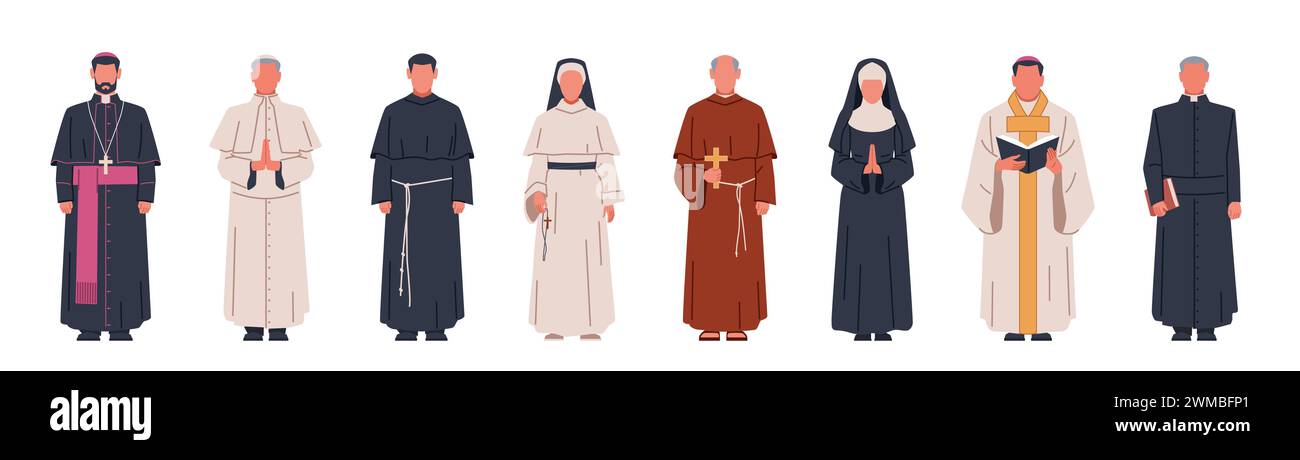 Catholic church characters. Christianity direction, people in religious ...