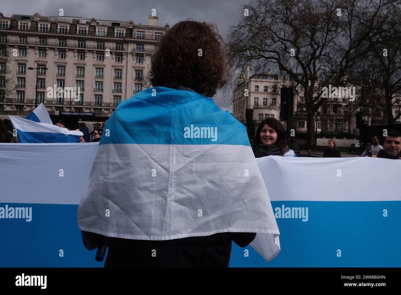 London, UK. 25th Feb, 2024. Solidarity with Ukraine march from Marble ...