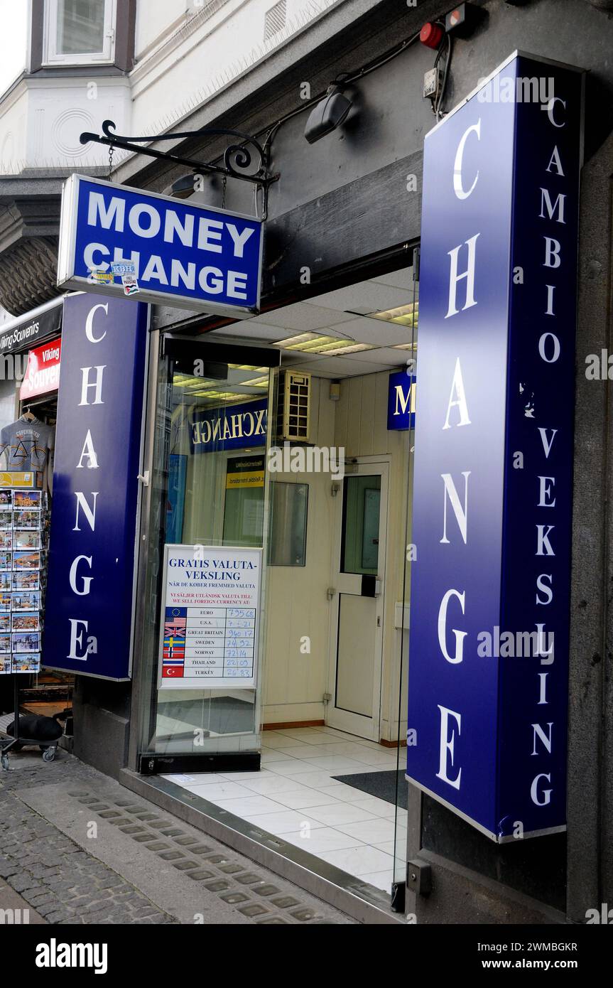 Copenhagen, Denmark /25 February 2024/.Money change office in danish ...