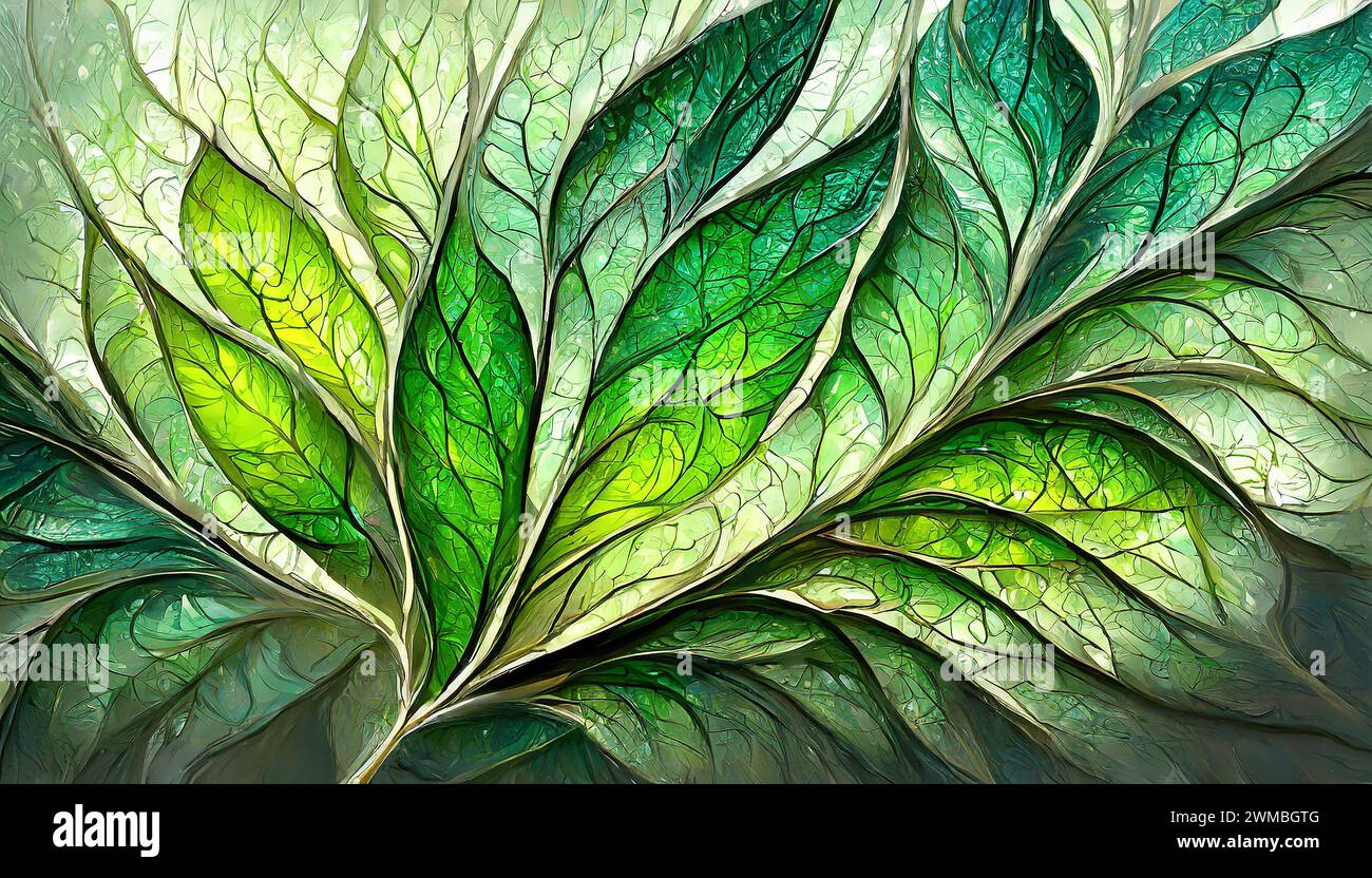 Abstract green natural leaf structure transparant translucent fractal ...