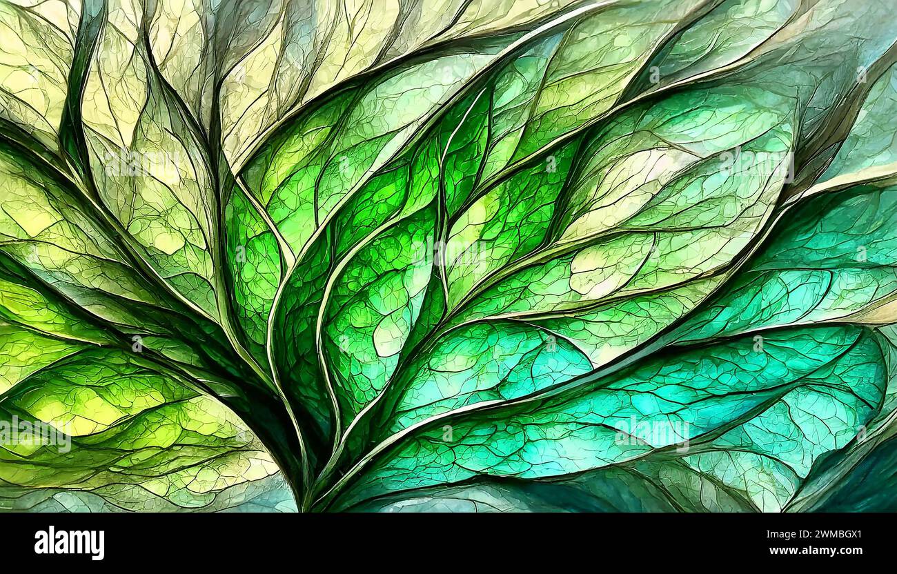 Abstract green natural leaf structure transparant translucent fractal ...