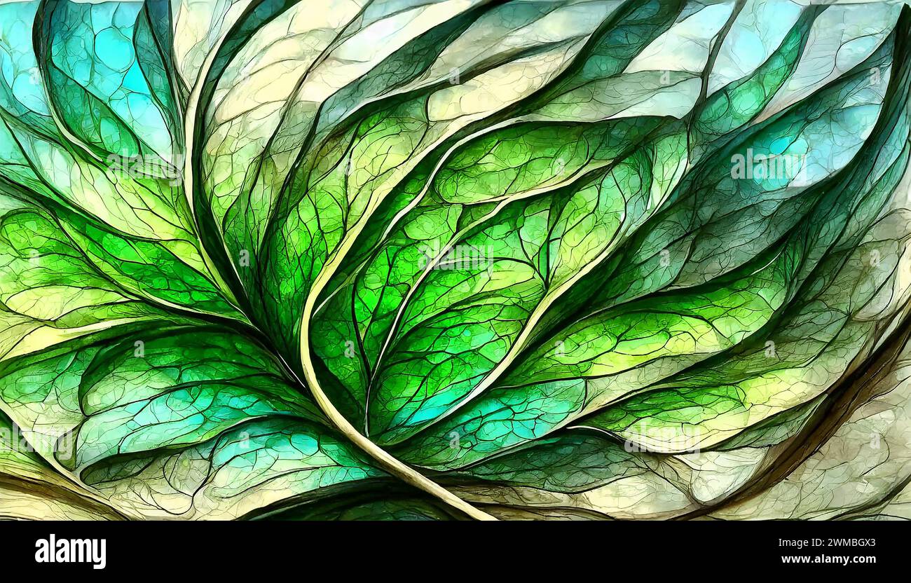 Abstract green natural leaf structure transparant translucent fractal ...