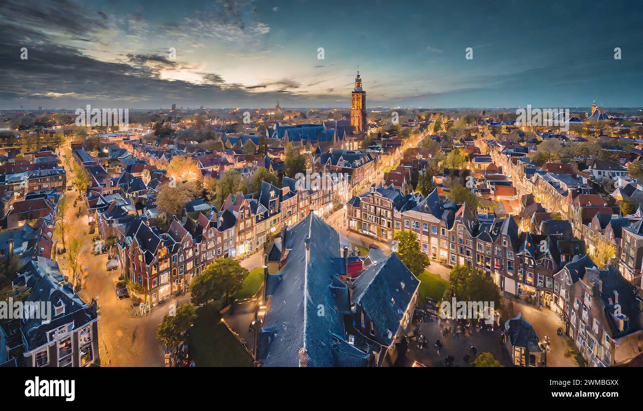Picturesque Dutch town streets illustration Stock Photo - Alamy