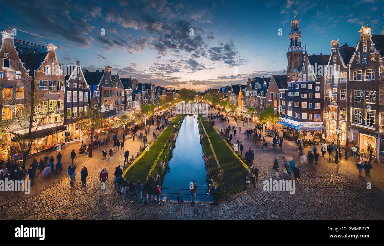 Picturesque Dutch town streets illustration Stock Photo - Alamy