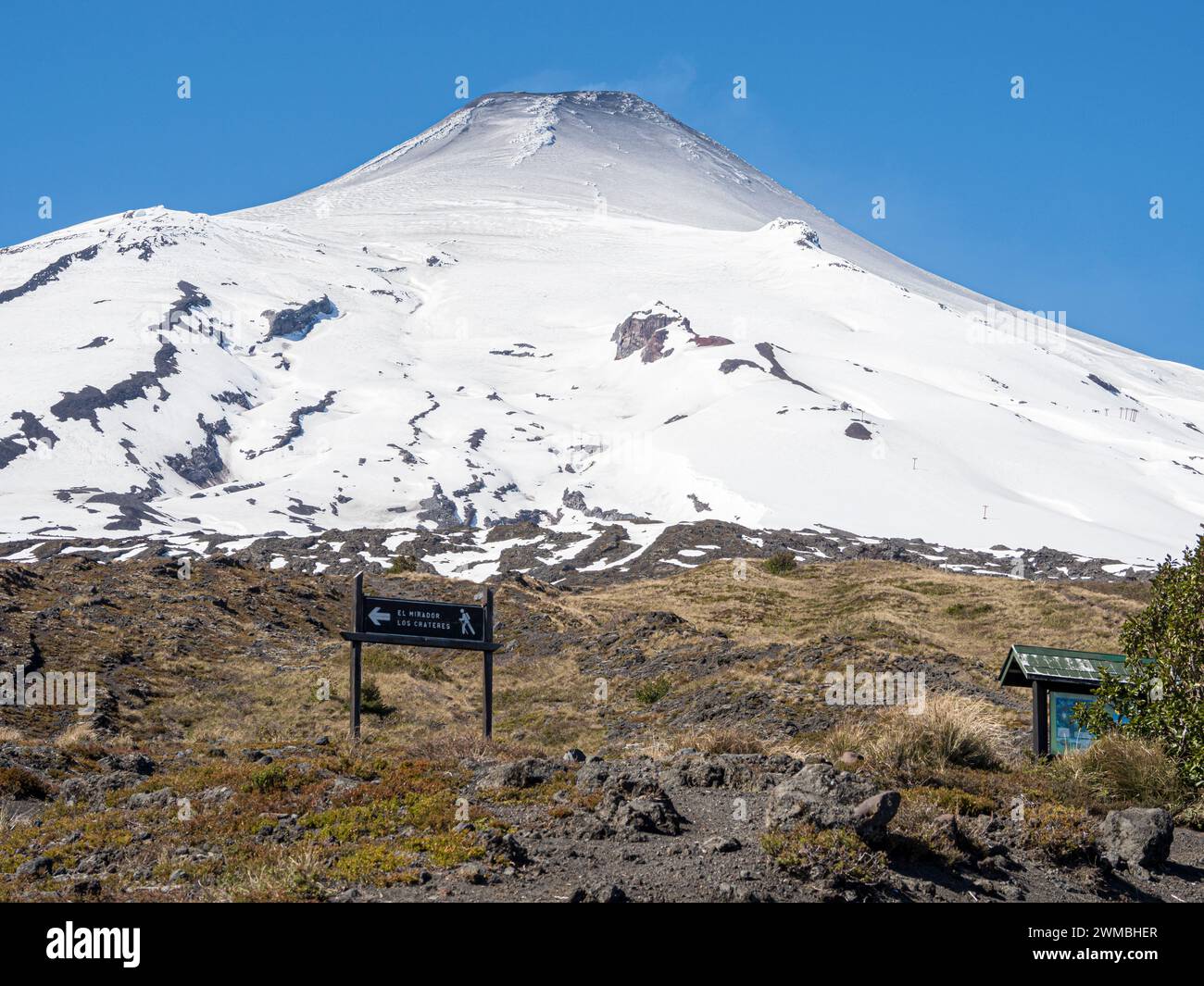 Hiking path to viewpoint El Mirador Los Crateres, signpost, volcano ...