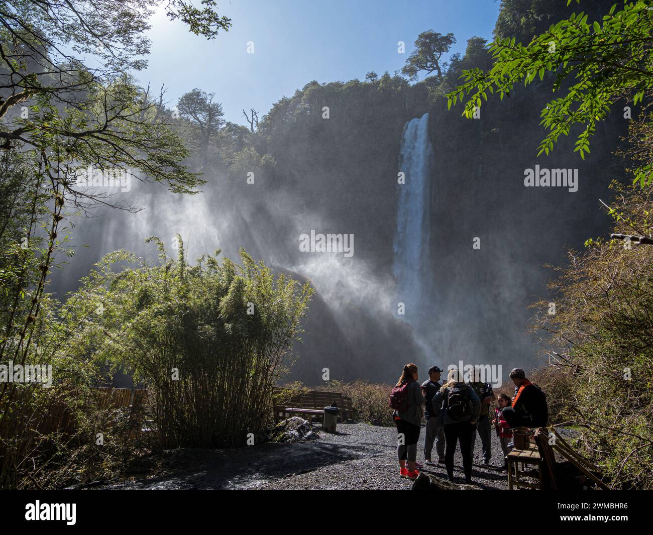 Waterfall Salto El Leon, valley of waterfalls east of Pucon, La ...