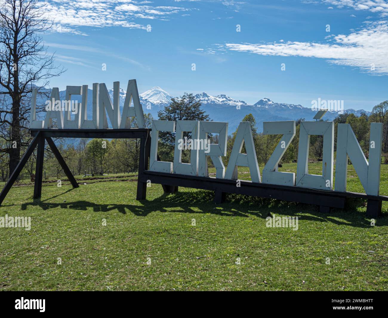 Large wooden letters buliding the words 'Laguna Corazon', parking lot ...