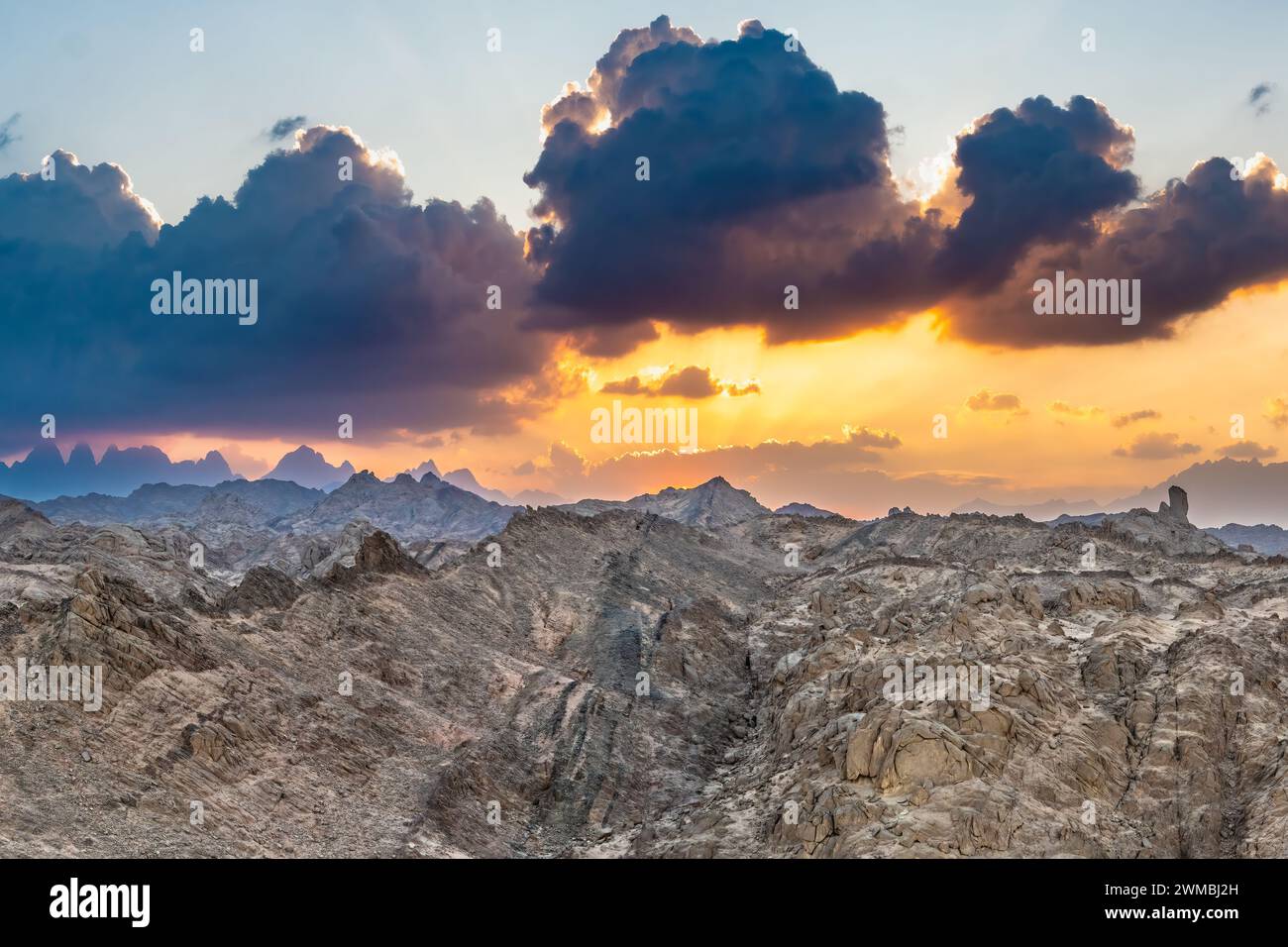 Dramatic Sunset over Red Sea Hills mountain chain and Sahara desert ...