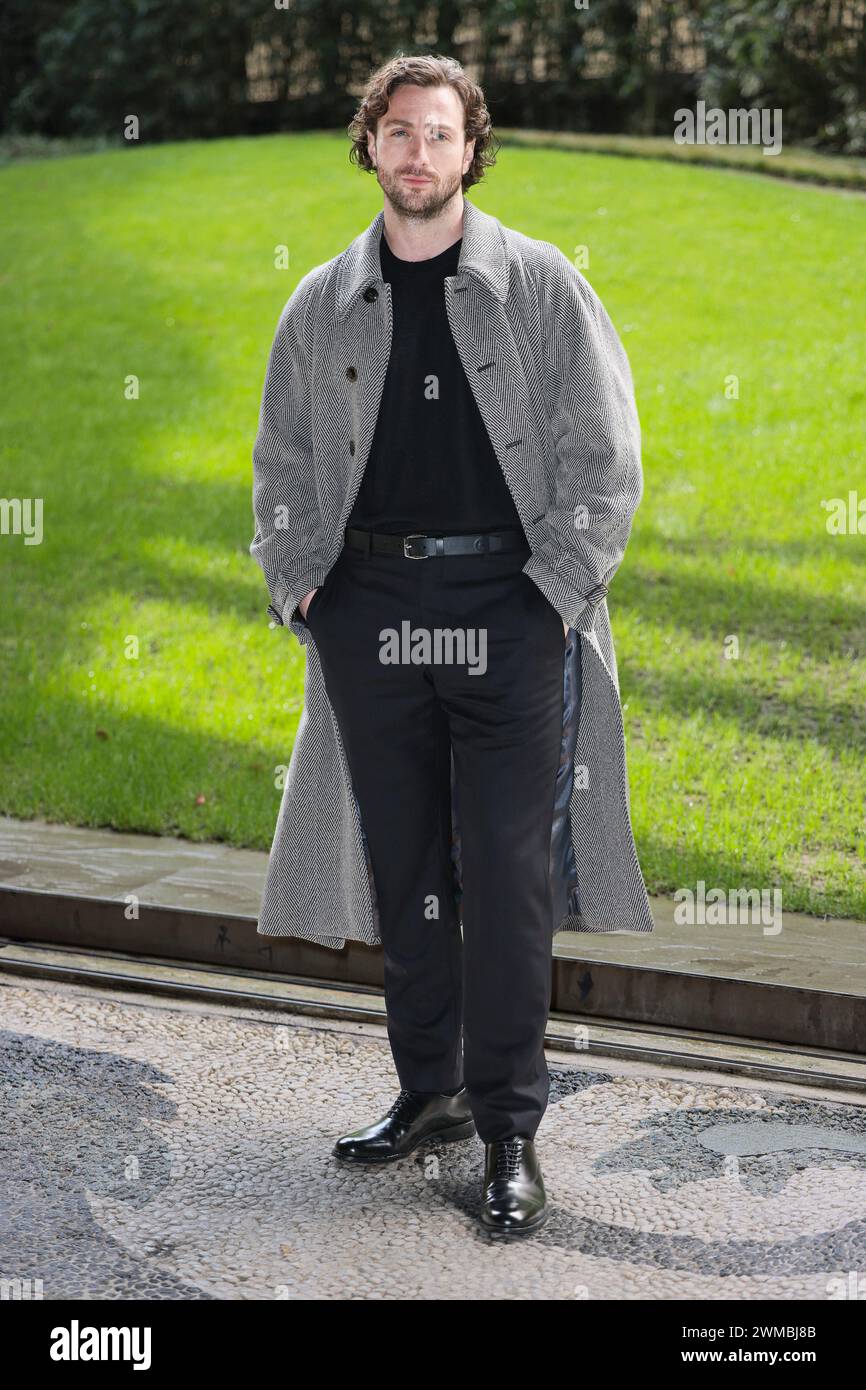 Milan, Italy. 25th Feb, 2024. Aaron Taylor Johnson attends Armani ...