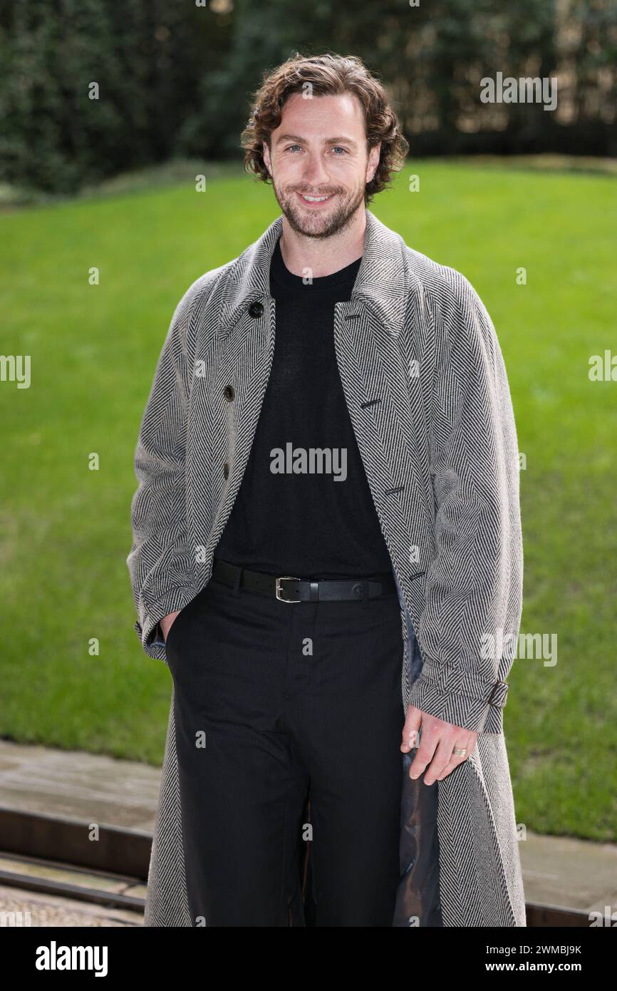 Milan, Italy. 25th Feb, 2024. Aaron Taylor Johnson attends Armani ...
