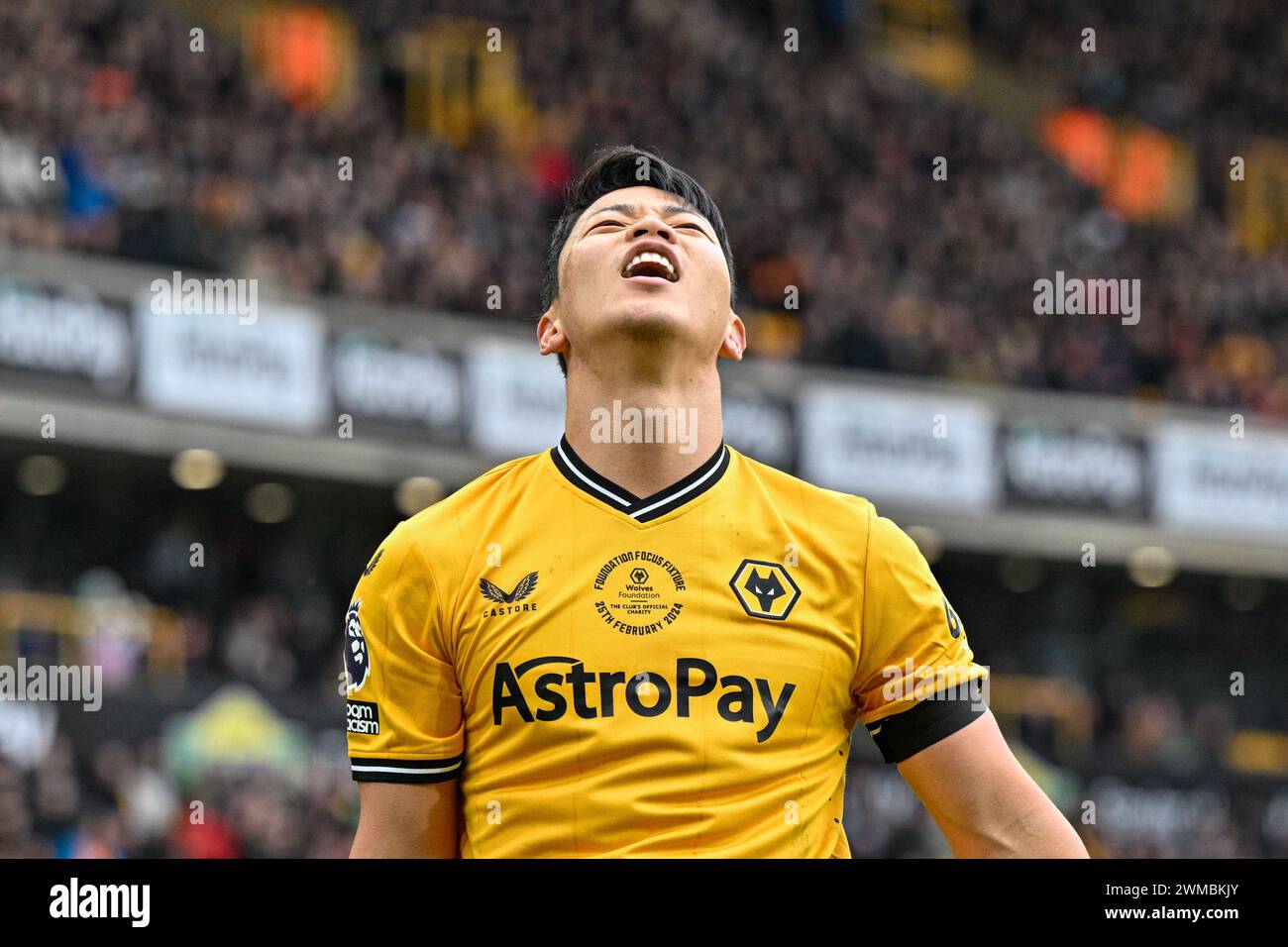 Hwang Hee-Chan of Wolverhampton Wanderers reacts after losing the ball ...