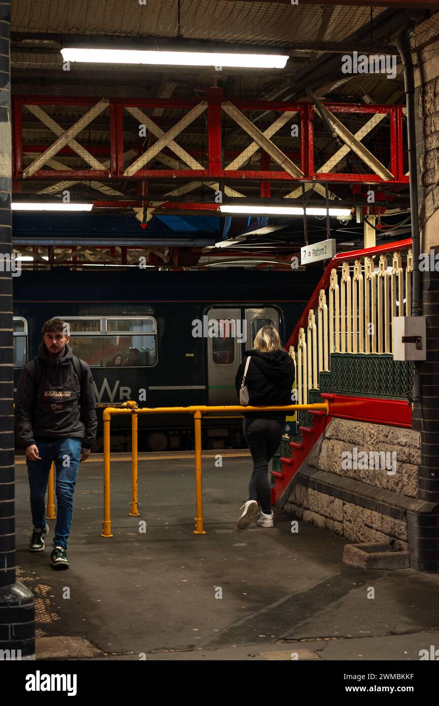 The exit at platform 1 at Teignmouth railway station with a blonde ...