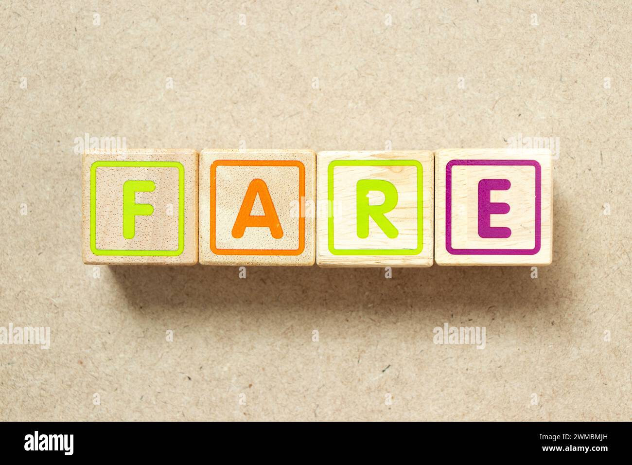 Wooden alphabet letter block in word fare on wood background Stock ...