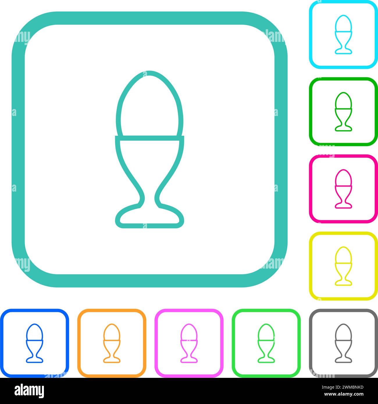 Egg in egg holder outline vivid colored flat icons in curved borders on white background Stock ...