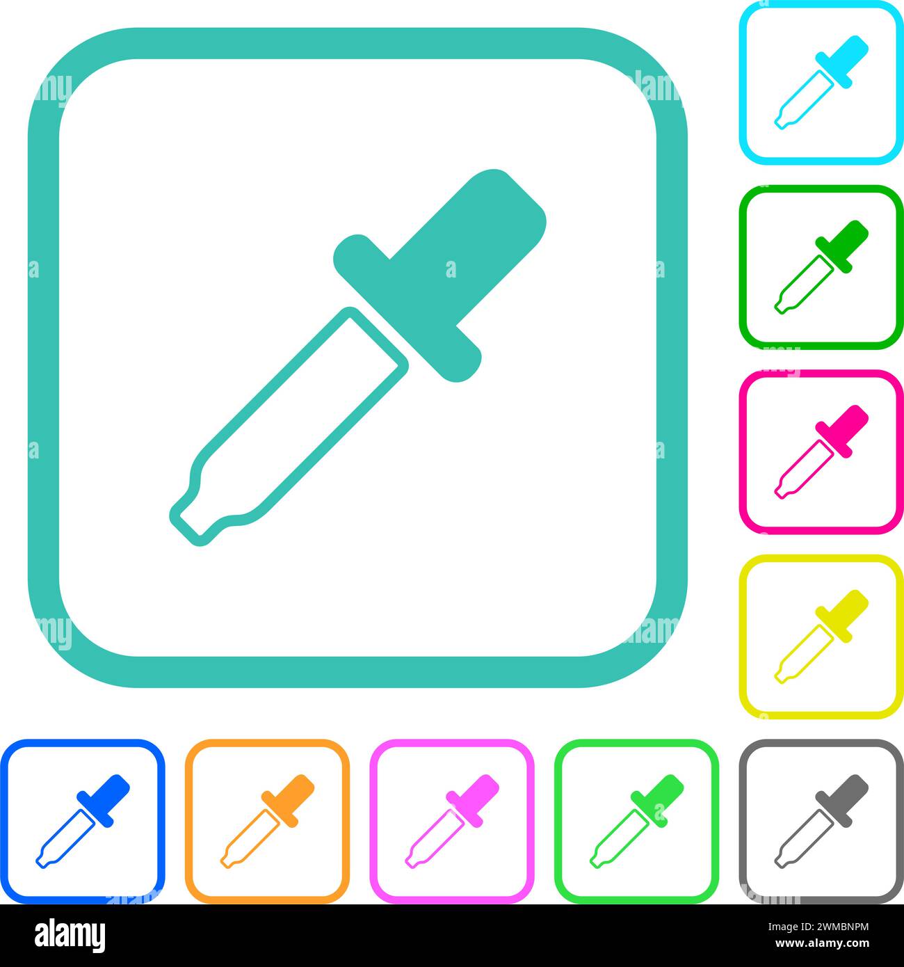Pipette vivid colored flat icons in curved borders on white background ...