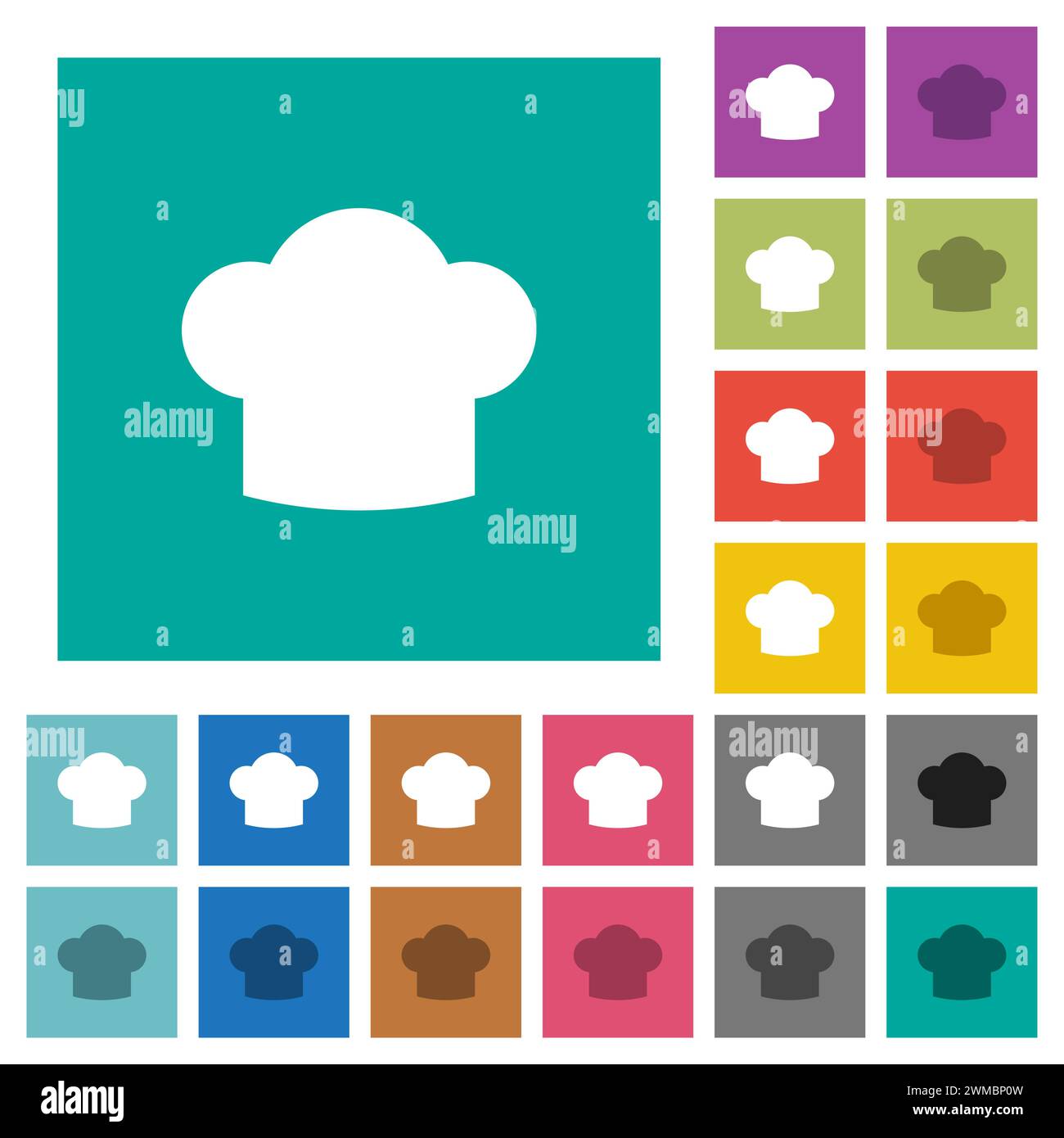 Chef hat solid multi colored flat icons on plain square backgrounds ...
