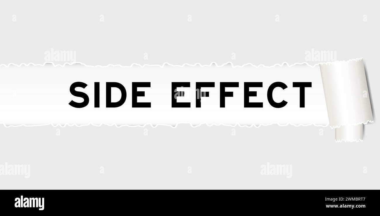 Ripped gray paper background that have word side effect under torn part ...