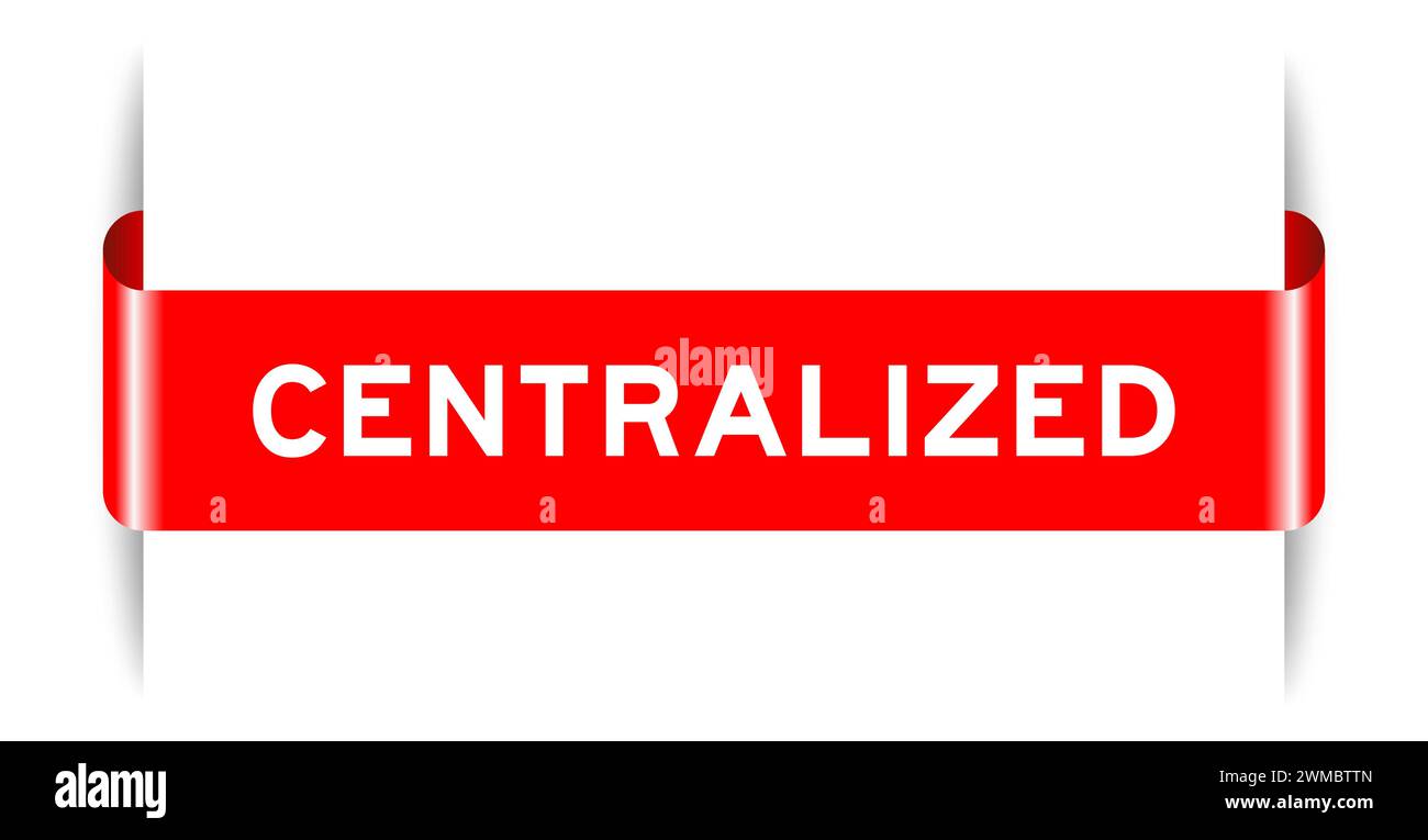 Red color inserted label banner with word centralized on white ...